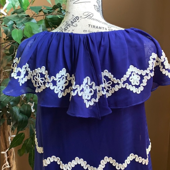 MM Couture | Tops | Royal Blue Blouse With Ruffle Detail And Beads ...